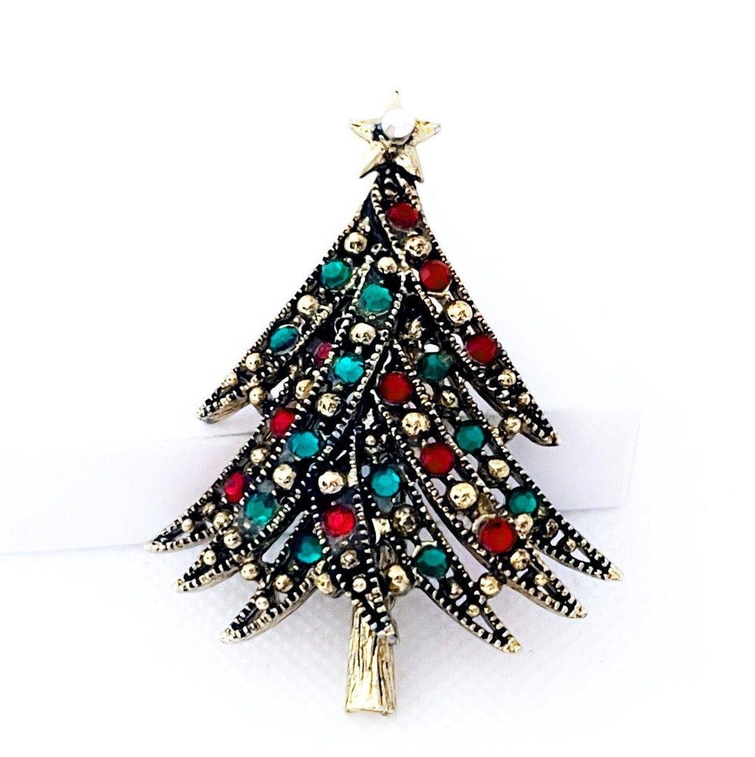 Vintage Hollycraft Christmas Tree Brooch Pin, Christmas Brooch ...