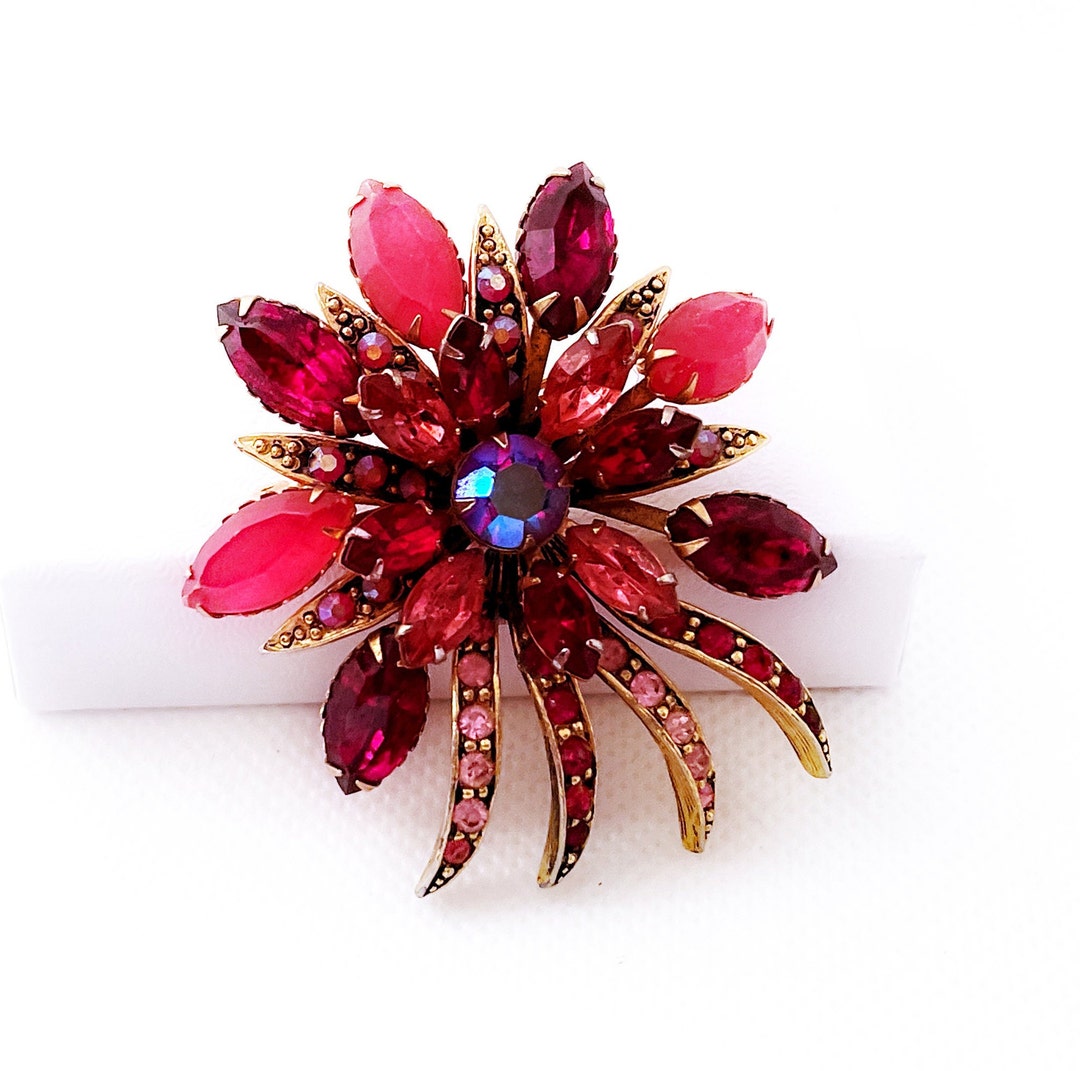 Vintage Selini Fuchsia Red Pink Rhinestone Brooch - Etsy