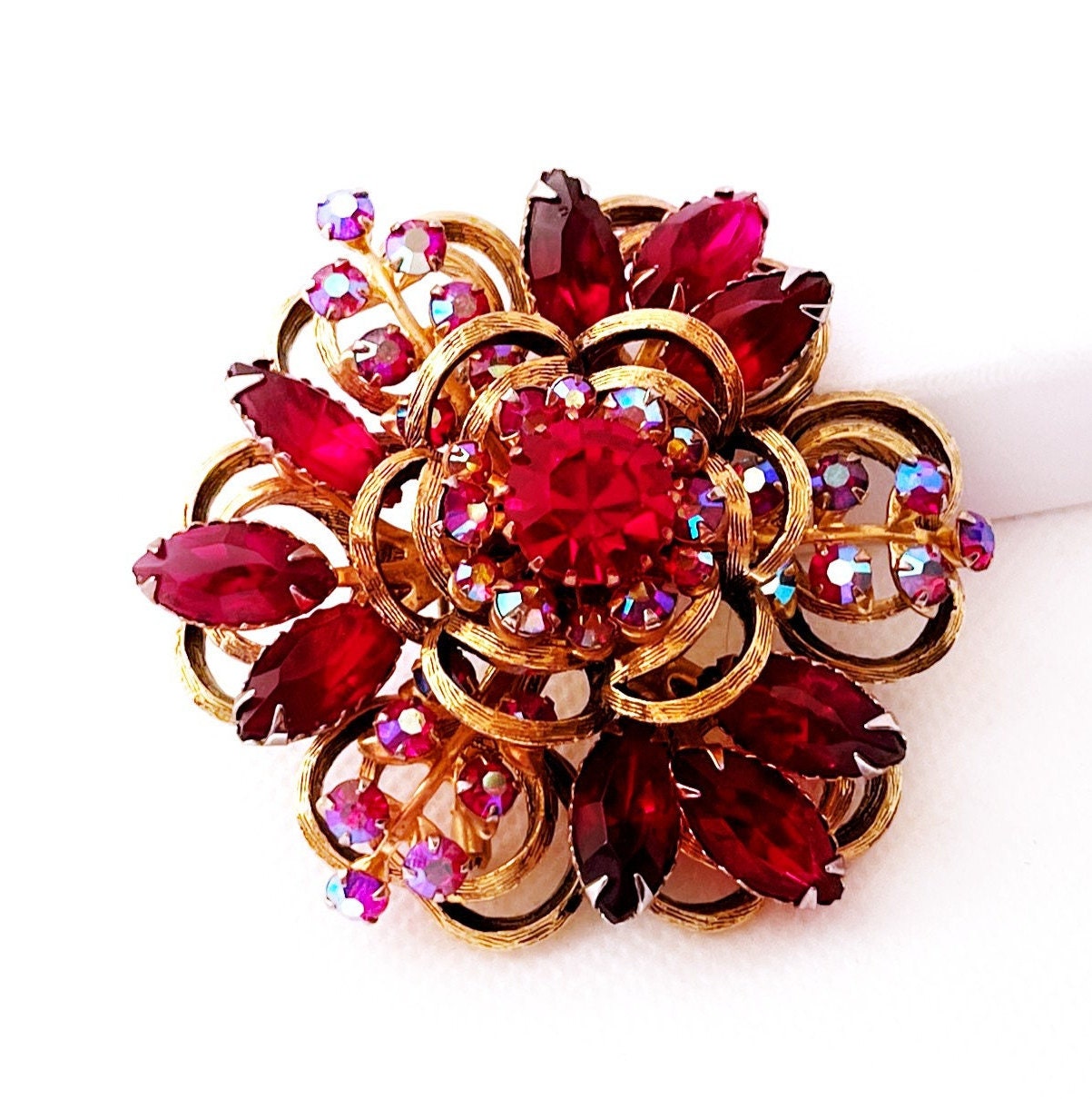 Vintage Selini Red Rhinestone Brooch, Vintage Brooch - Etsy