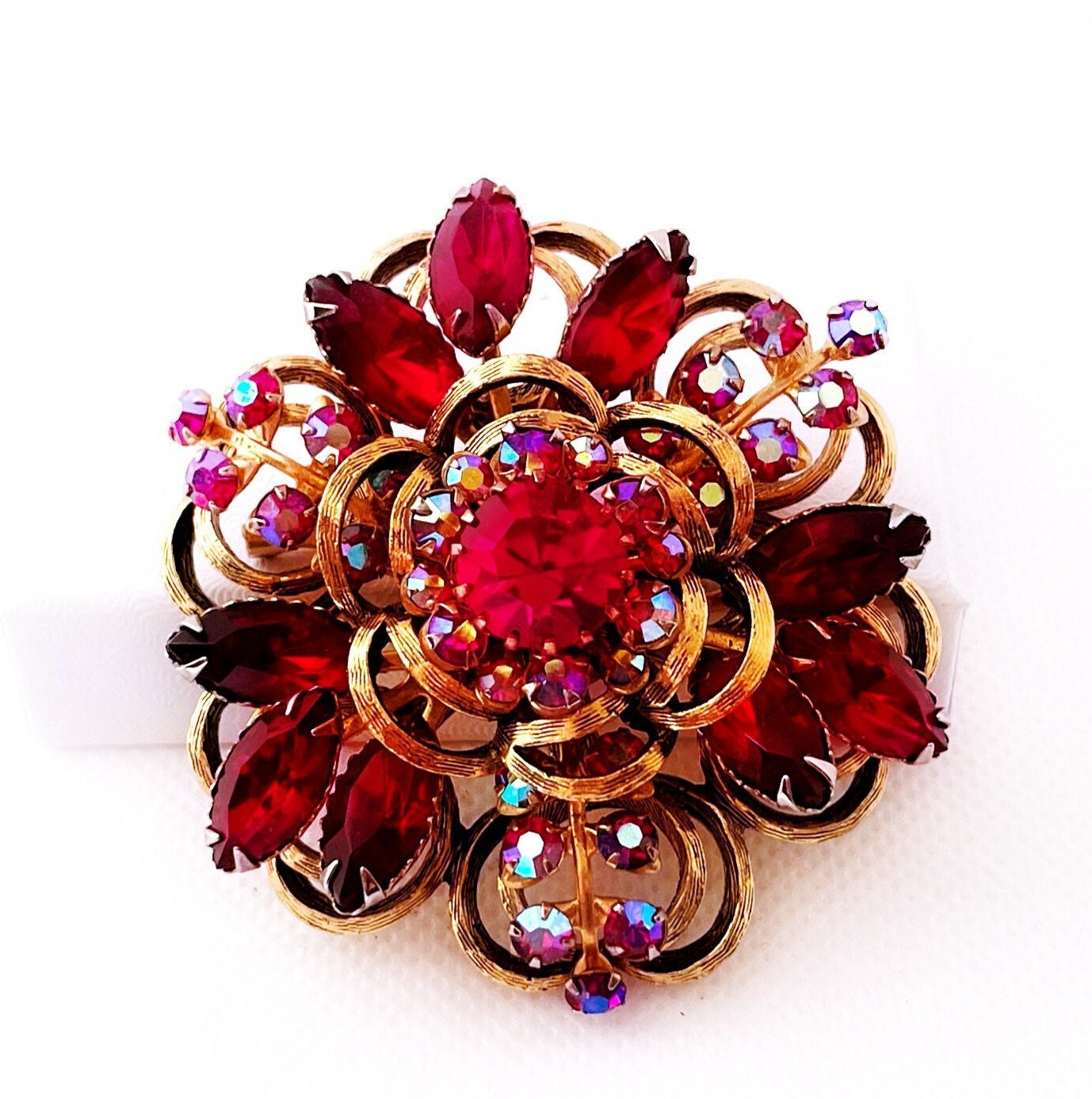Vintage Selini Red Rhinestone Brooch, Vintage Brooch - Etsy