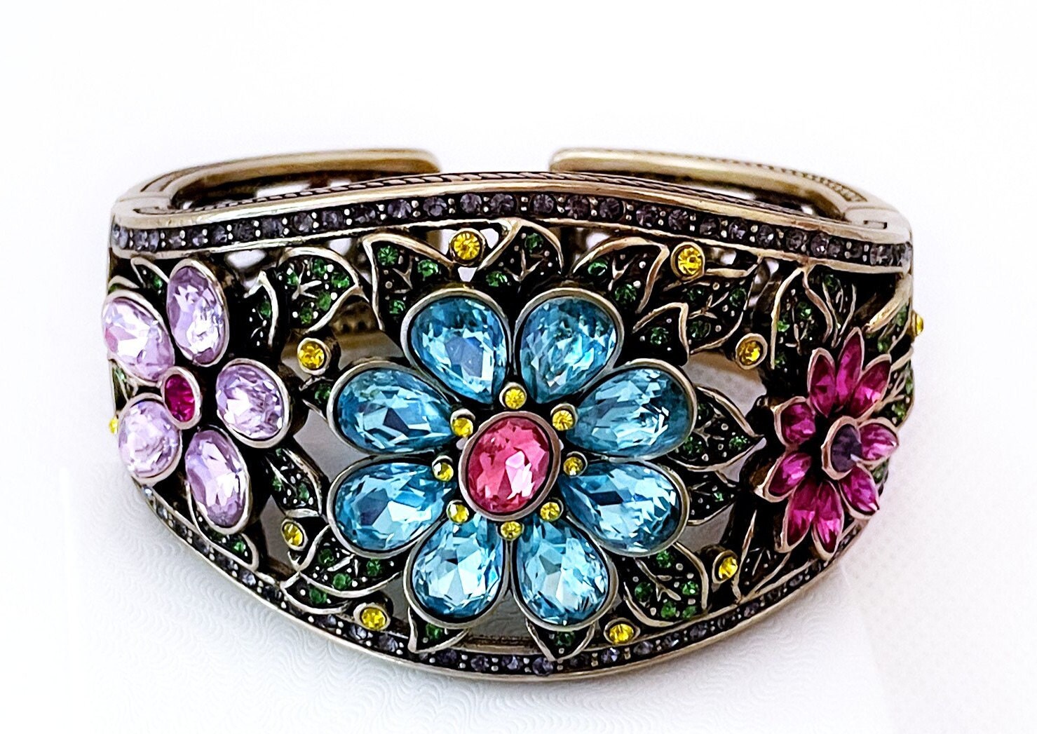 Heidi Daus Aqua Teal Glorious Garden Crystal Floral Cuff - Etsy