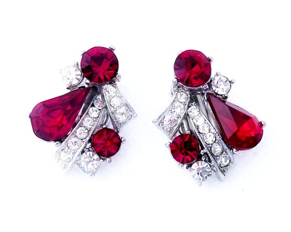 Vintage Weiss Ruby Red Rhinestone Earrings, Red Earri… - Gem