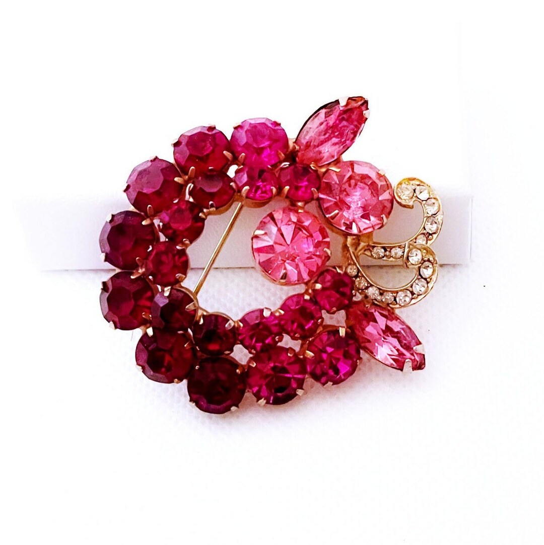 Vintage Weiss Fuchsia, Pink and Ruby Red Brooch Pin, Vintage Weiss ...
