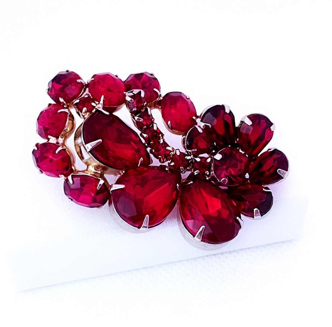 Vintage Deep Ruby Red Rhinestone Brooch Pin - Etsy