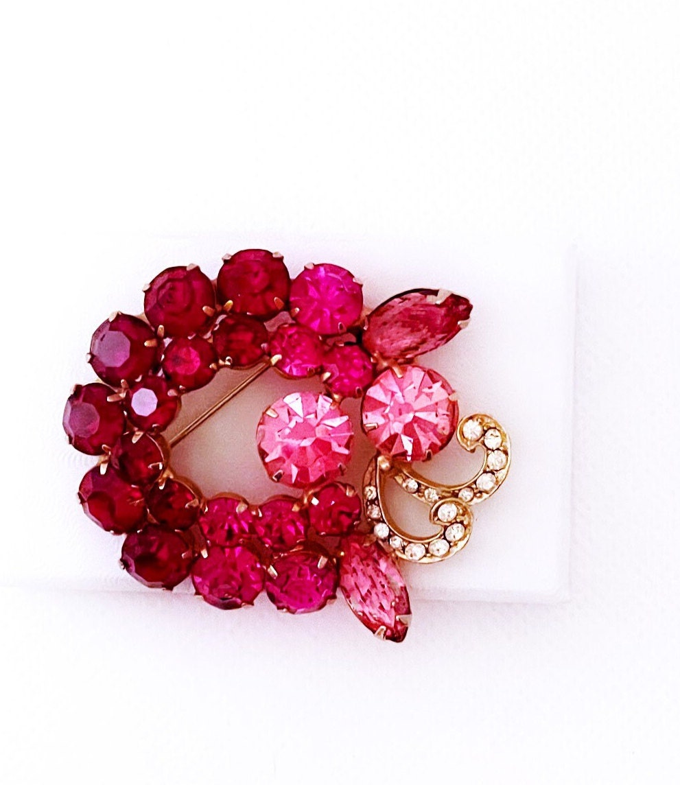 Vintage Weiss Fuchsia, Pink and Ruby Red Brooch Pin, Vintage Weiss ...