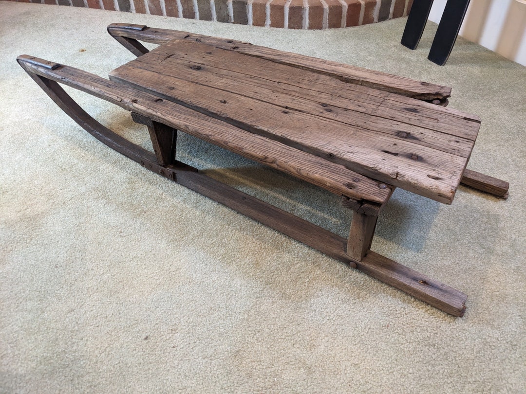 Primitive Wooden Sled Sledge Sleigh, Iron Runners - Antique ...