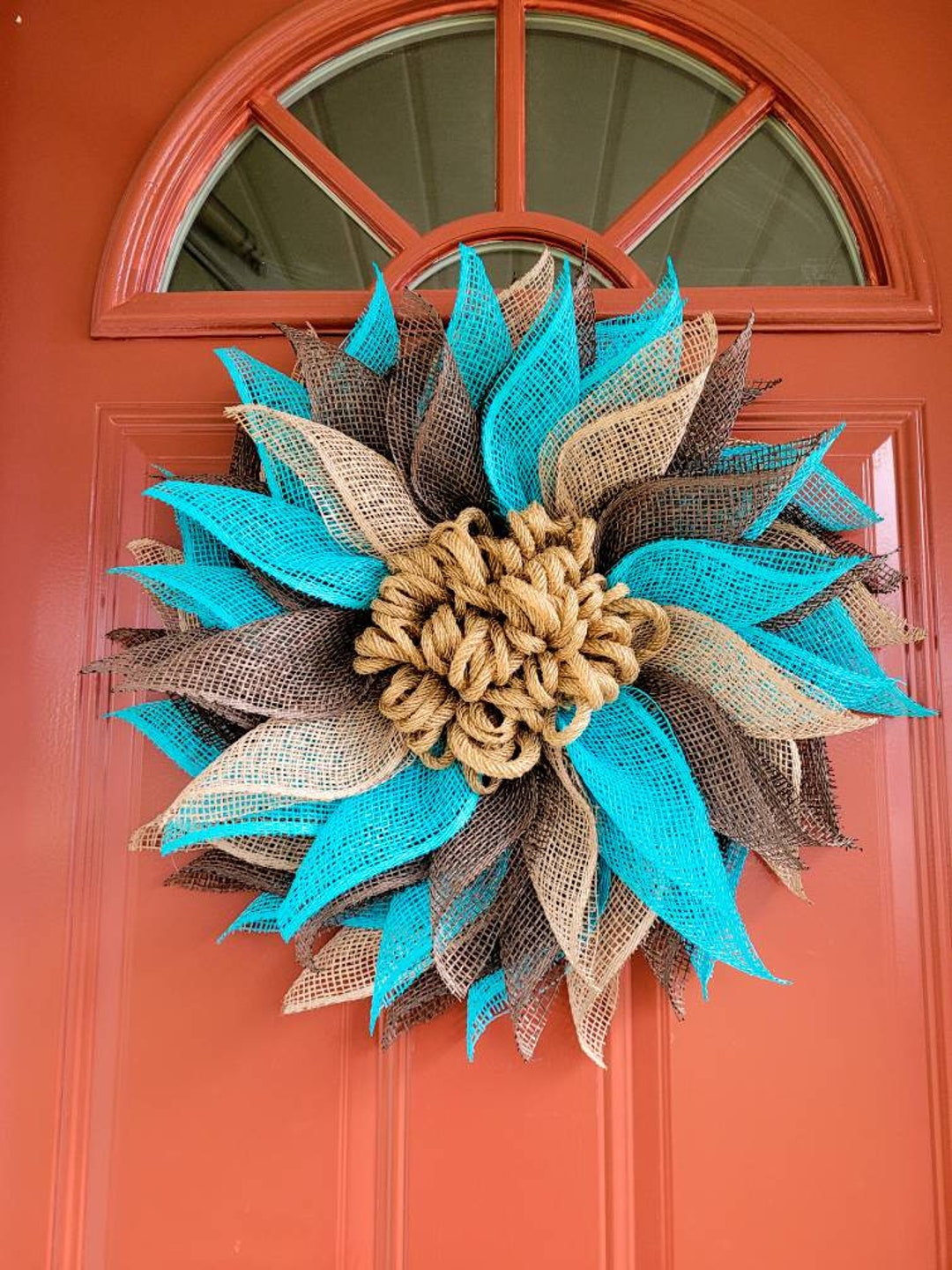 Pinwheel Petal Wreath Turquoise and Brown Fall Wreath Petal - Etsy