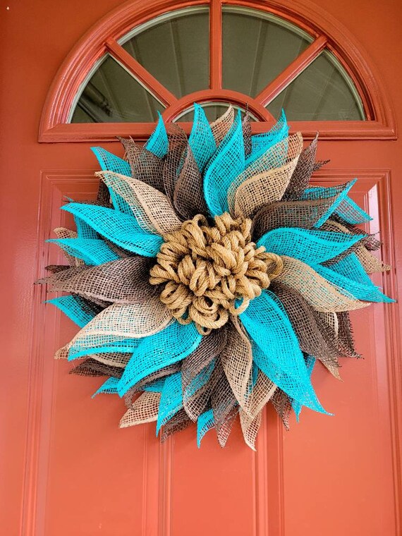 Pinwheel Petal Wreath Turquoise and Brown Fall Wreath Petal - Etsy