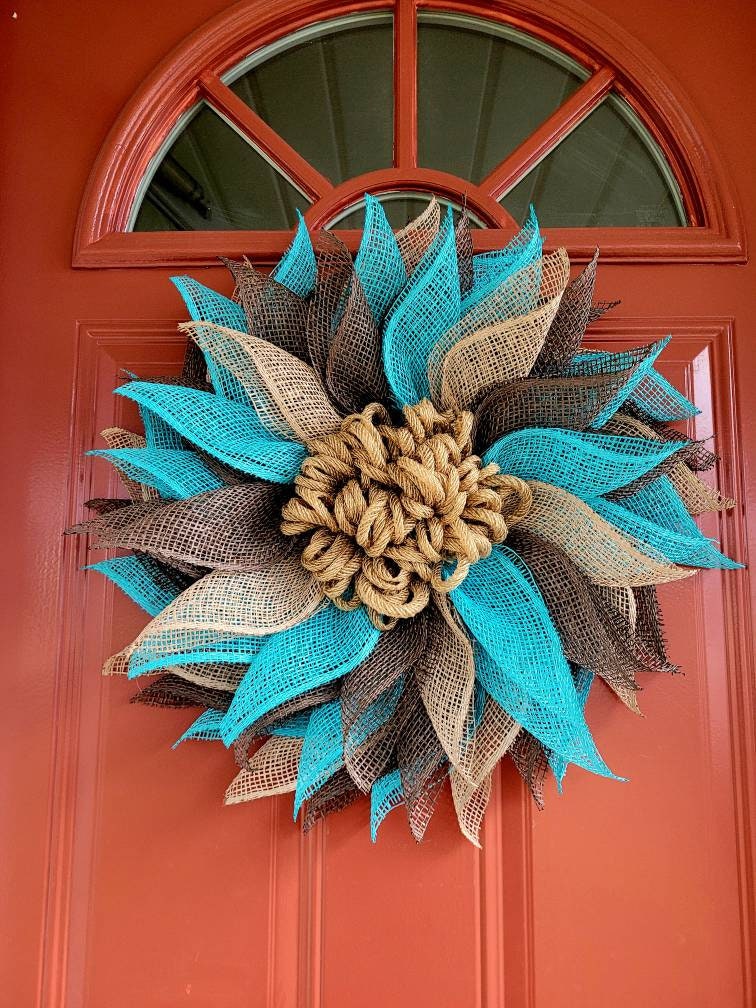 Pinwheel Petal Wreath Turquoise and Brown Fall Wreath Petal - Etsy