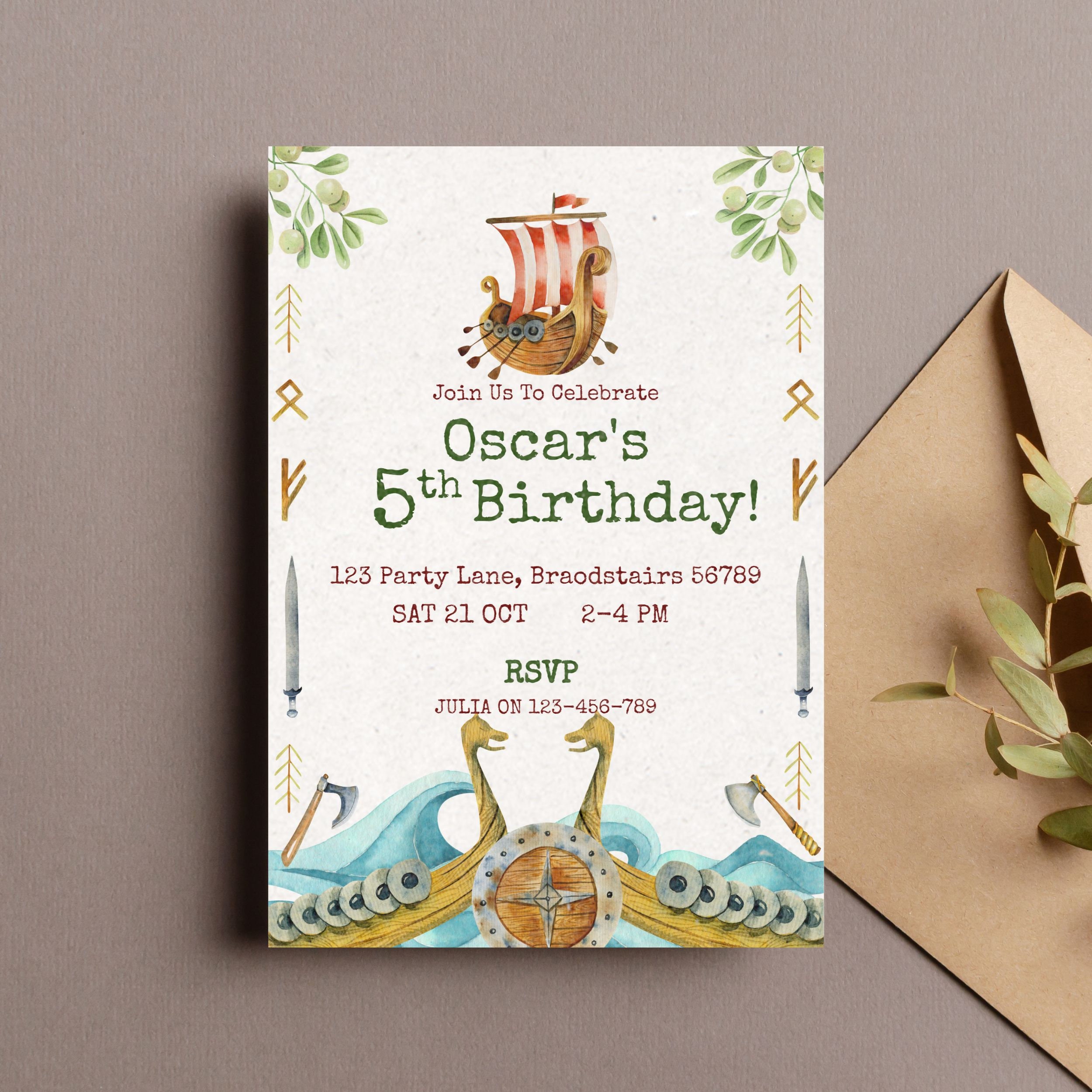 EDITABLE Viking Birthday Invitation, Boat Birthday Party, Printable ...
