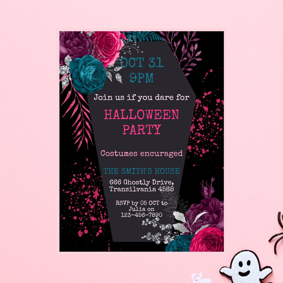 EDITABLE Halloween Party Invitation, Coffin Invite With Roses ...