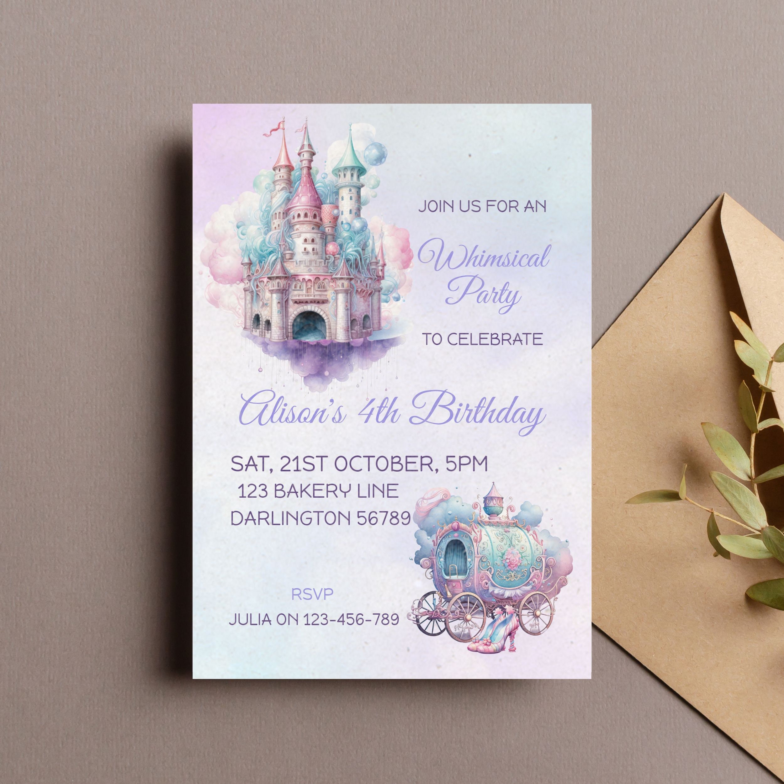 EDITABLE Magical Castle Party Invitation, Cotton Candy Birthday Party ...