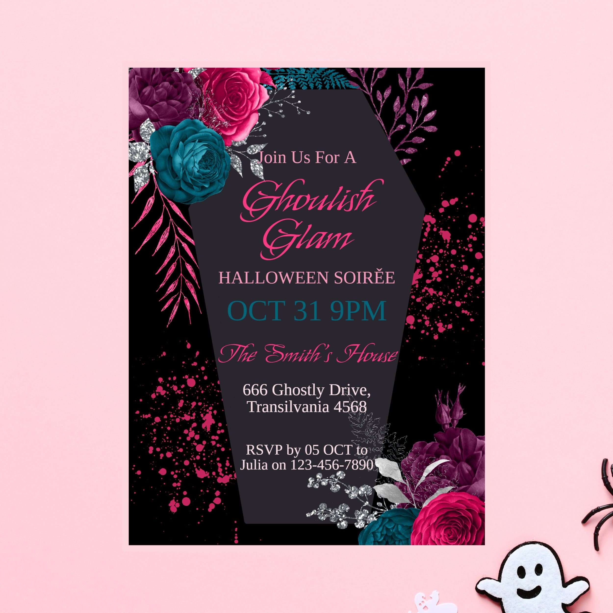 EDITABLE Halloween Party Invitation, Coffin Invite With Roses ...