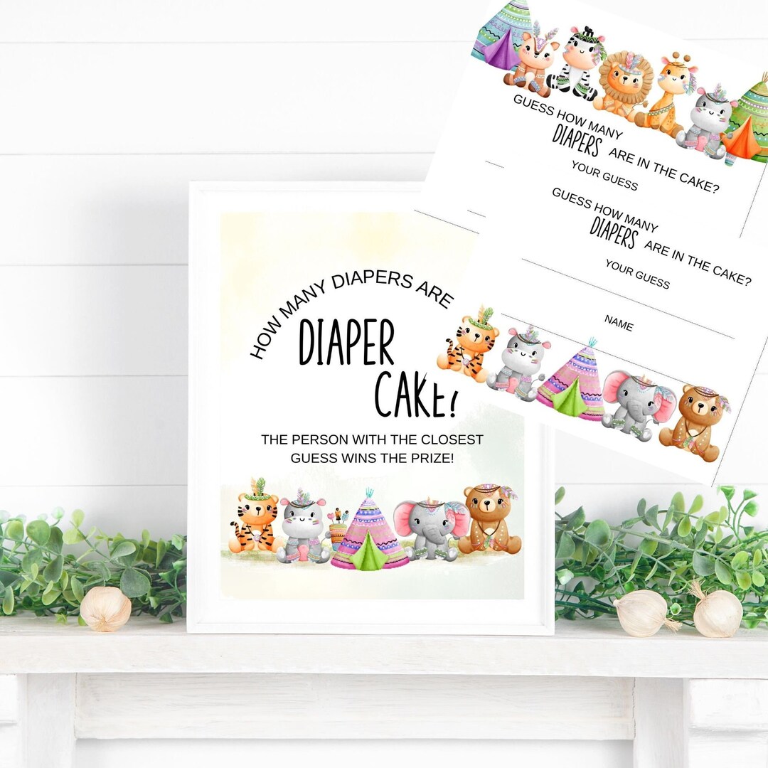Tribe Animals Baby Shower Diaper Cake Sign, Neutral Baby Shower, Jungle ...