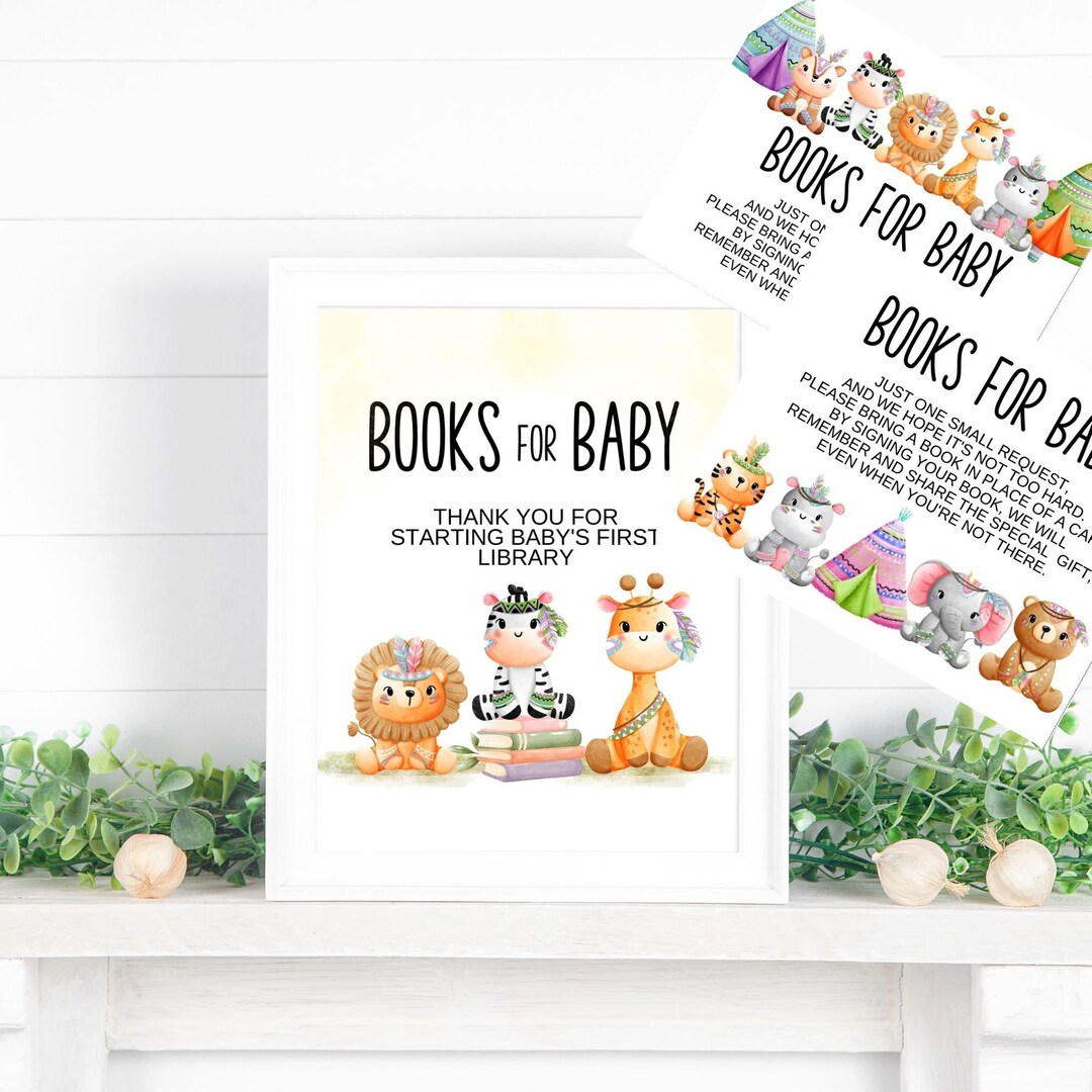 Tribe Animals Baby Shower Sign, Neutral Baby Shower, Books for Baby ...