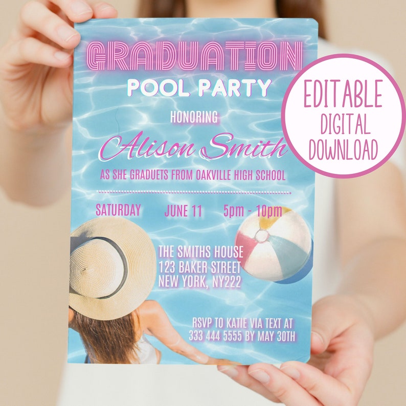 EDITABLE Graduation Pool Party Invitation, Graduation Celebration ...