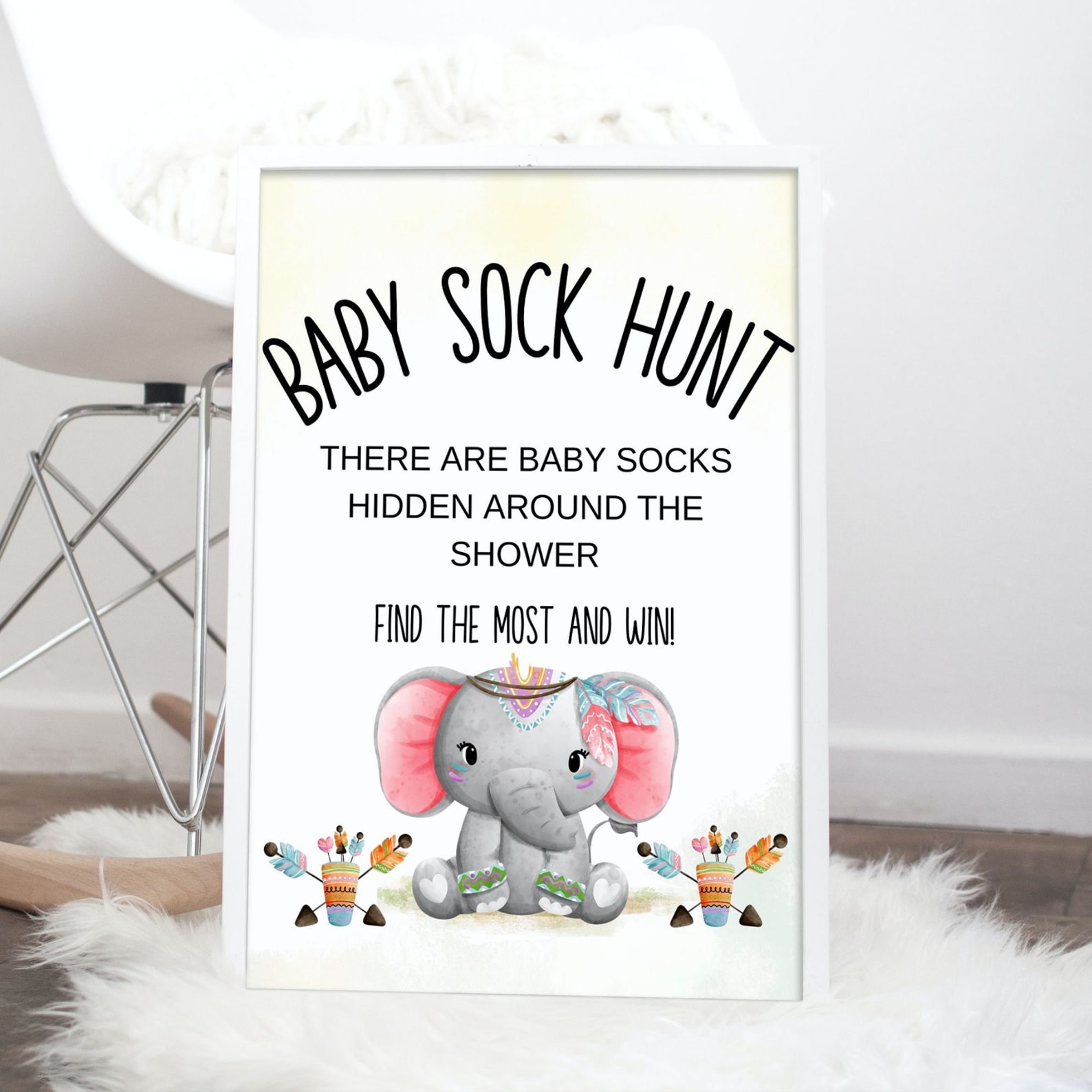 Baby Sock Hunt Sign, Tribe Animals Baby Shower Sign, Jungle Animals ...