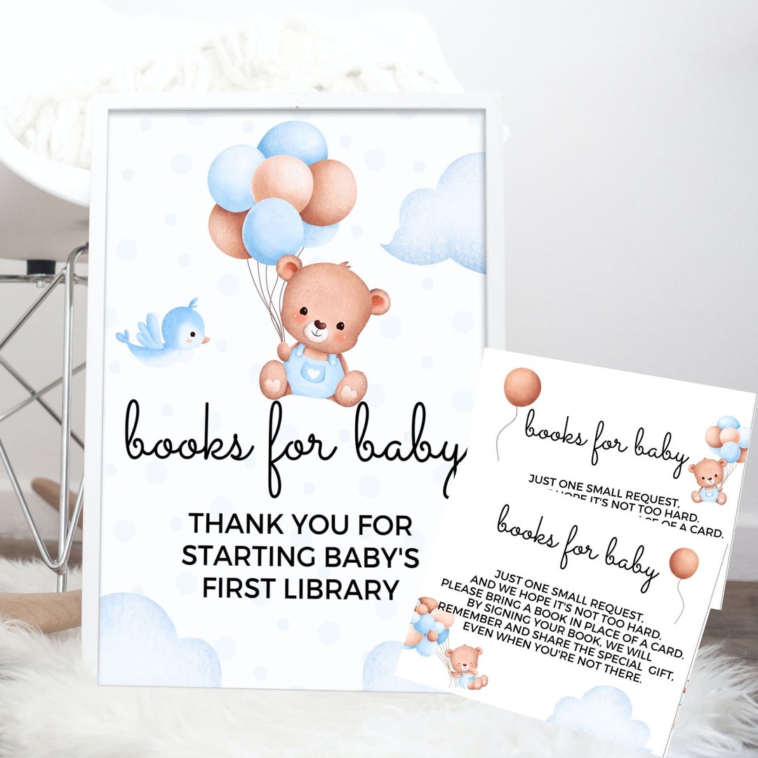 Flying Bear Baby Shower Sign, Bear With Balloons Baby Shower, Books for ...