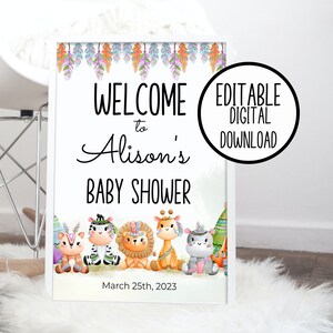 EDITABLE Welcome Sign, Tribe Animals Baby Shower Sign, Printable Sign ...