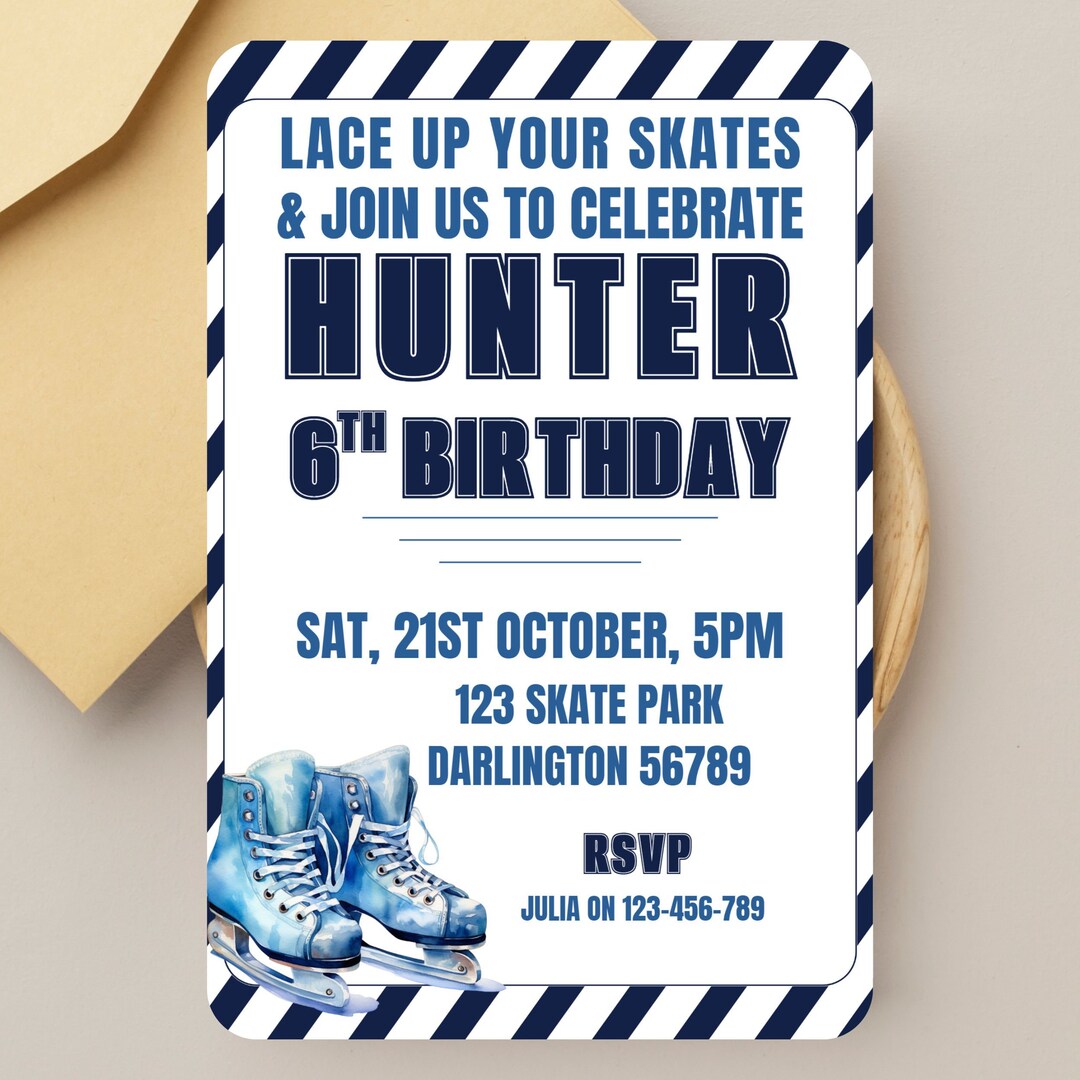 EDITABLE Ice Skating Birthday Invitation, Blue Birthday Party ...