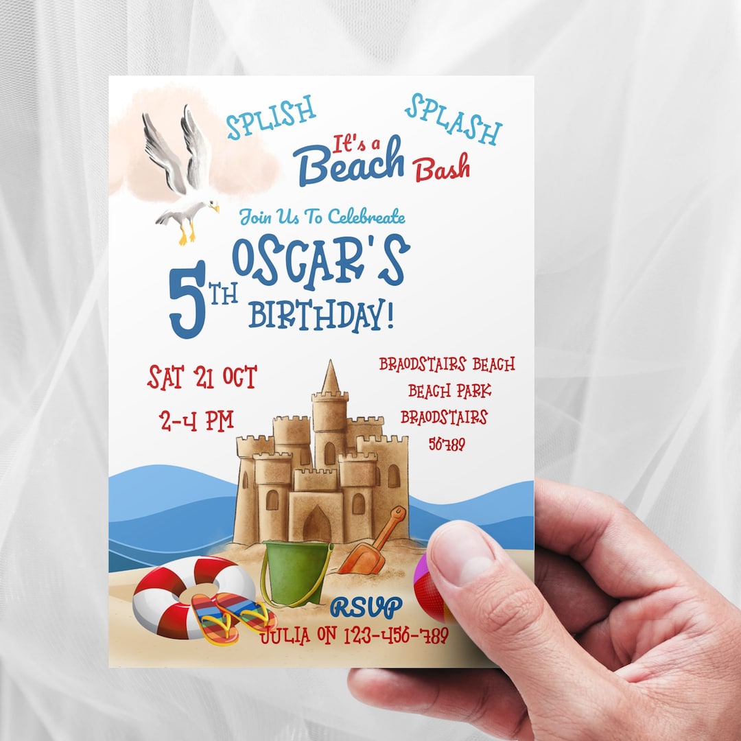 EDITABLE Beach Birthday Invitation, Beach Bash, Printable Invitation ...