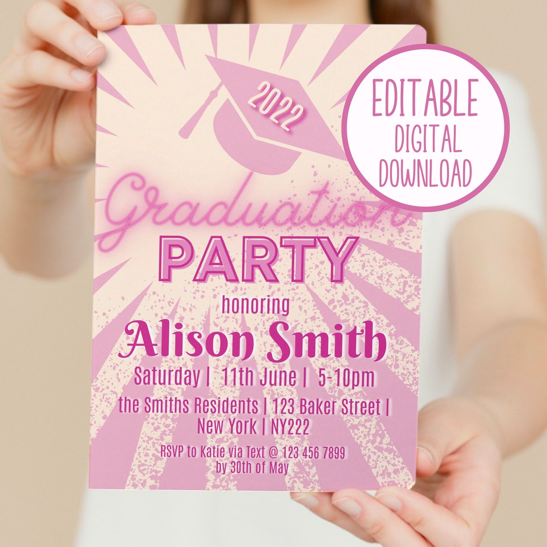 EDITABLE Blush Pink Graduation Party Invitation, Graduation Celebration ...