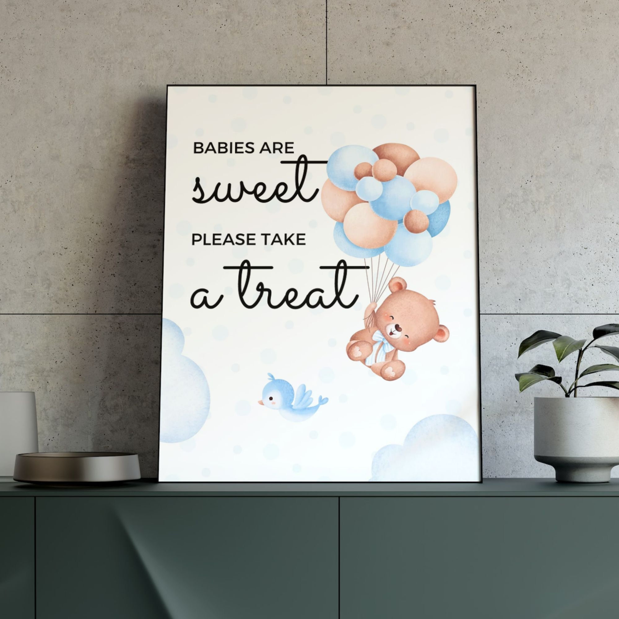 Sweet Treat Baby Shower Sign, Bear With Balloons Baby Shower, Babies ...