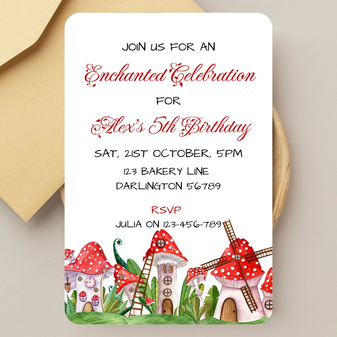EDITABLE Toadstool Birthday Invitation, Enchanted Forest Birthday Party ...