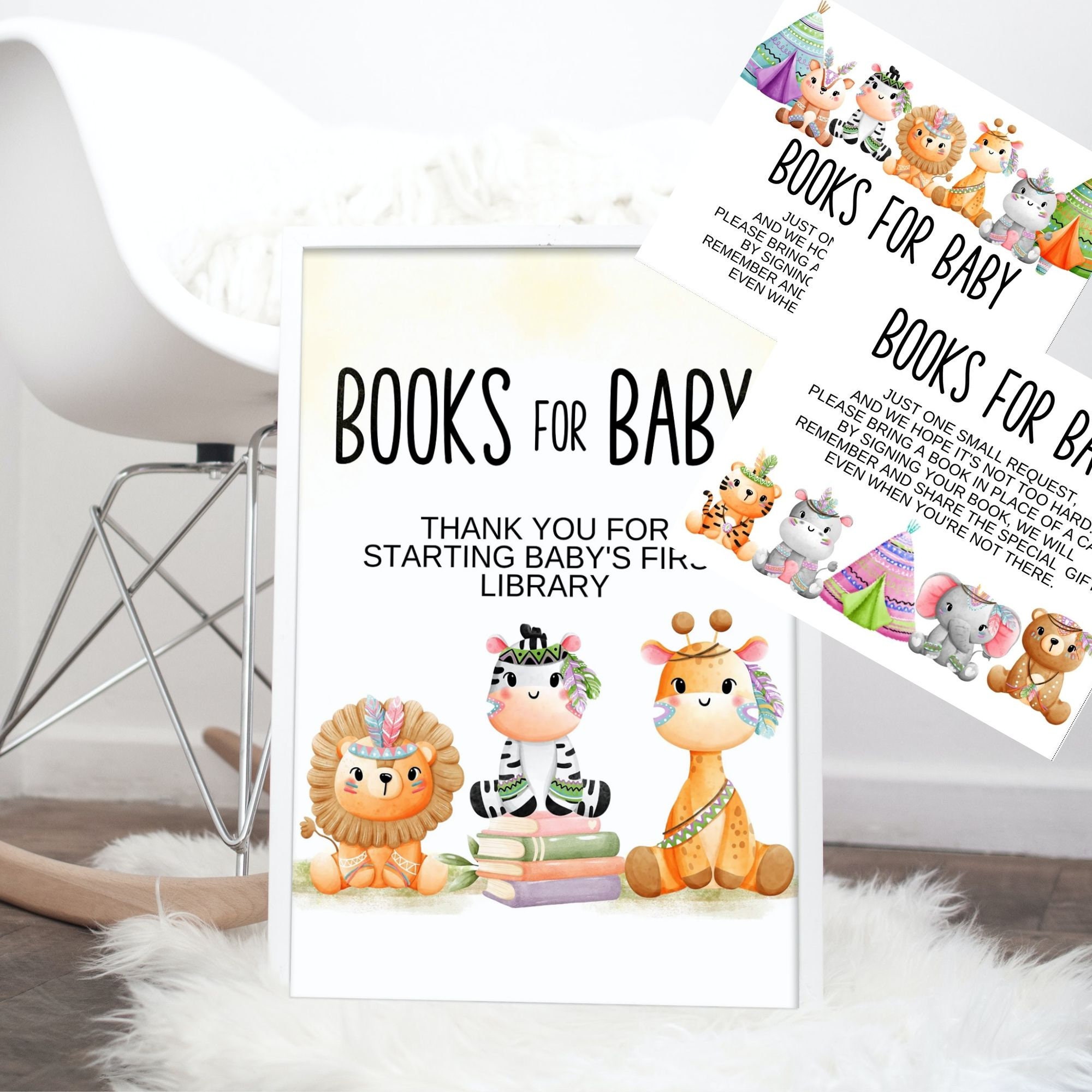Tribe Animals Baby Shower Sign, Neutral Baby Shower, Books for Baby ...