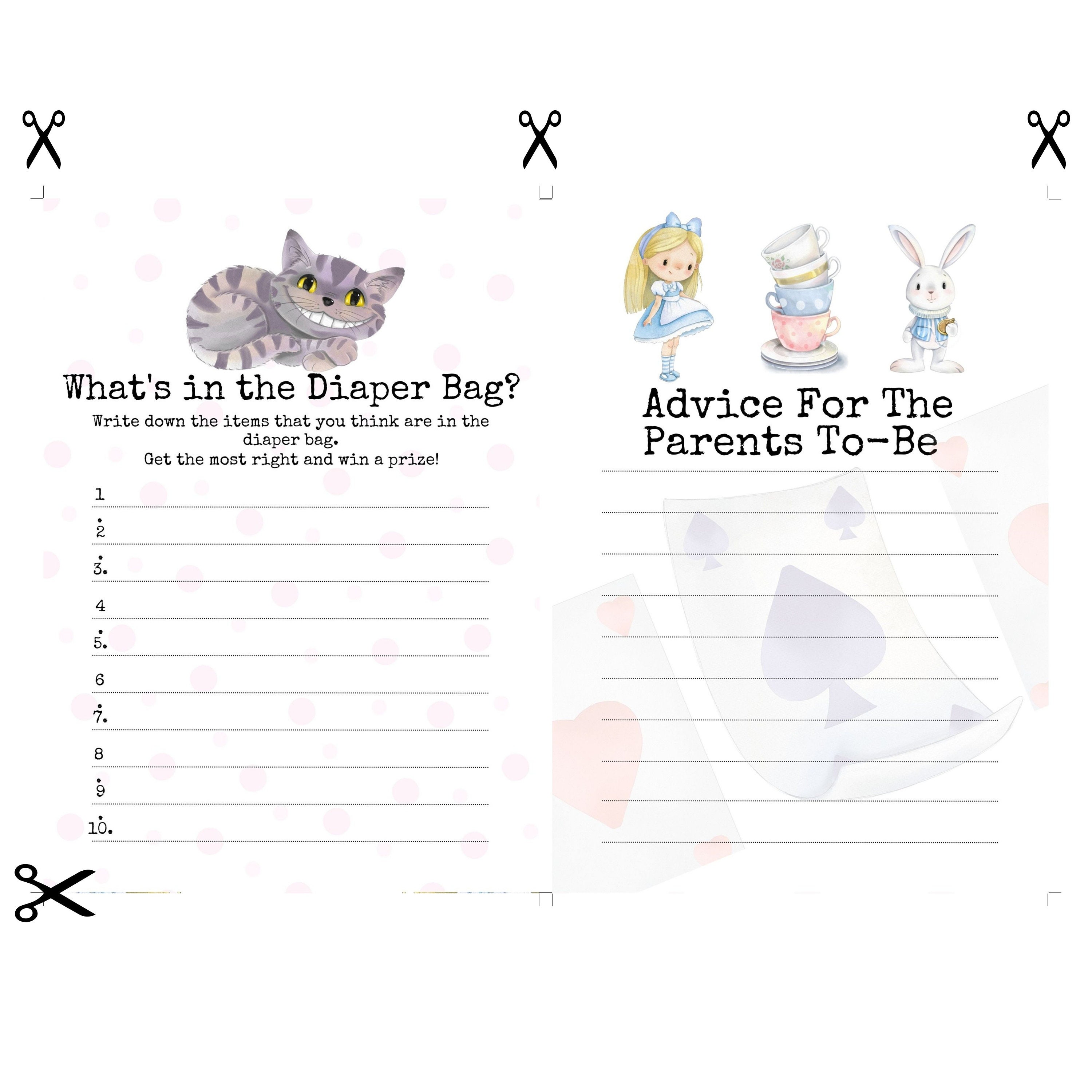 Alice in Wonderland Baby Shower Game Set, Alice in Wonderland Game Set ...