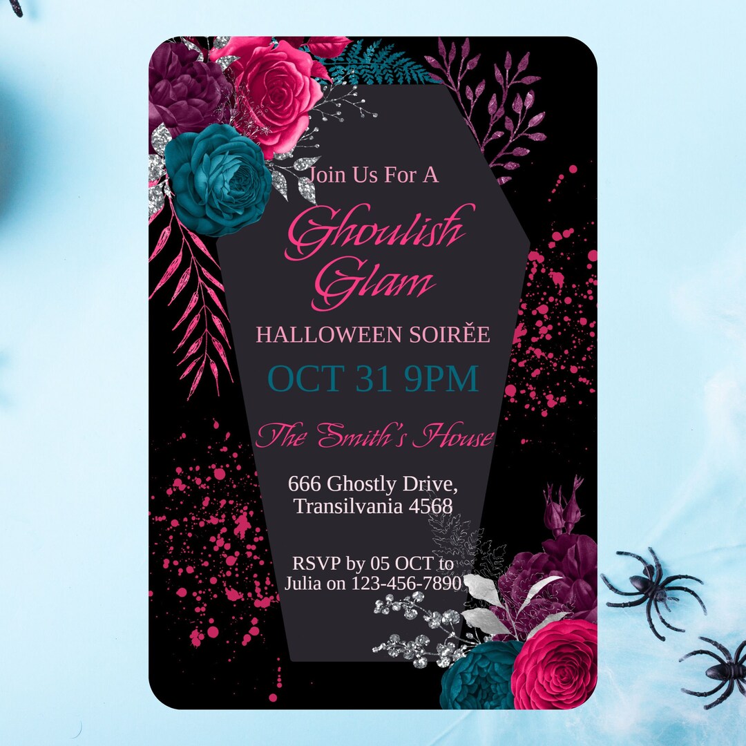 EDITABLE Halloween Party Invitation, Coffin Invite With Roses ...