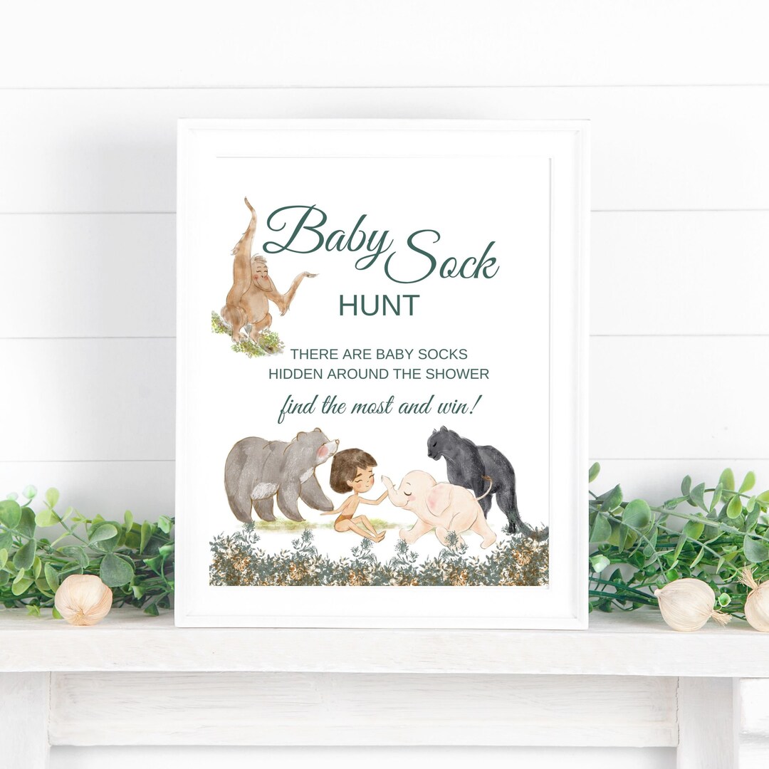 Jungle Book Sock Hunt Game, Sock Hunt Shower Activity Sign, JB2022 Baby ...
