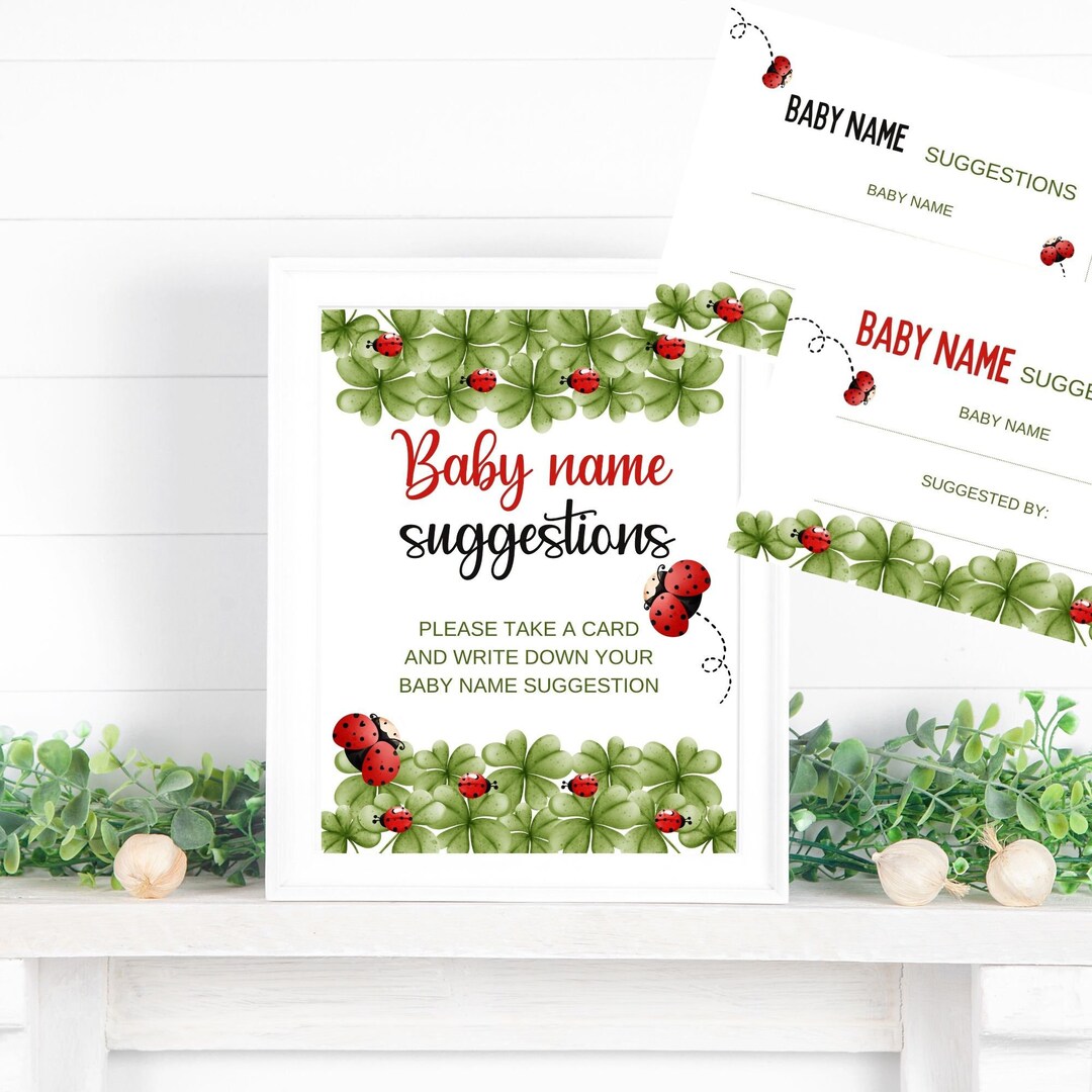 Ladybug Baby Name Suggestions Sign, Ladybird on Clover Baby Shower ...