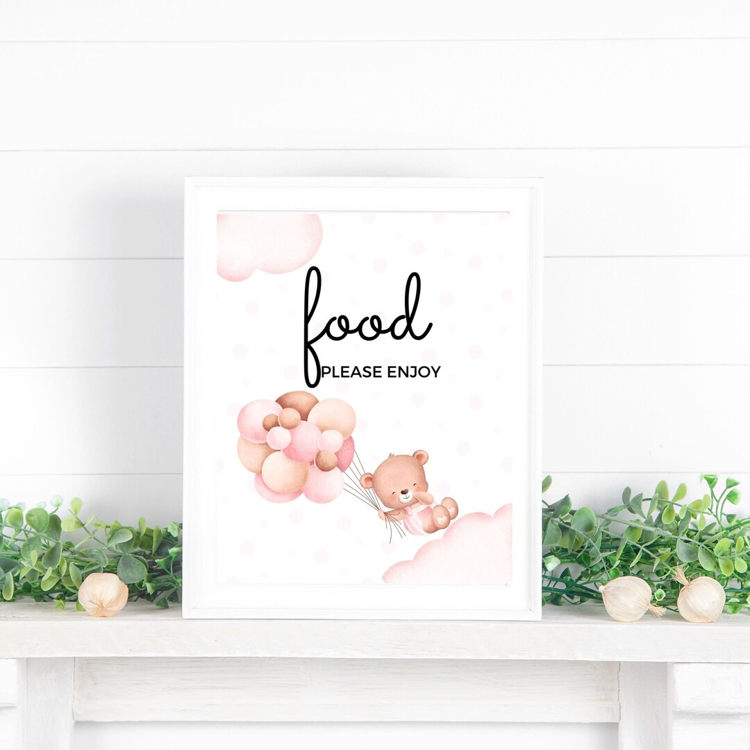 Food Party Sign, It's A Girl Baby Shower Sign, Pink Bear Party Sign ...