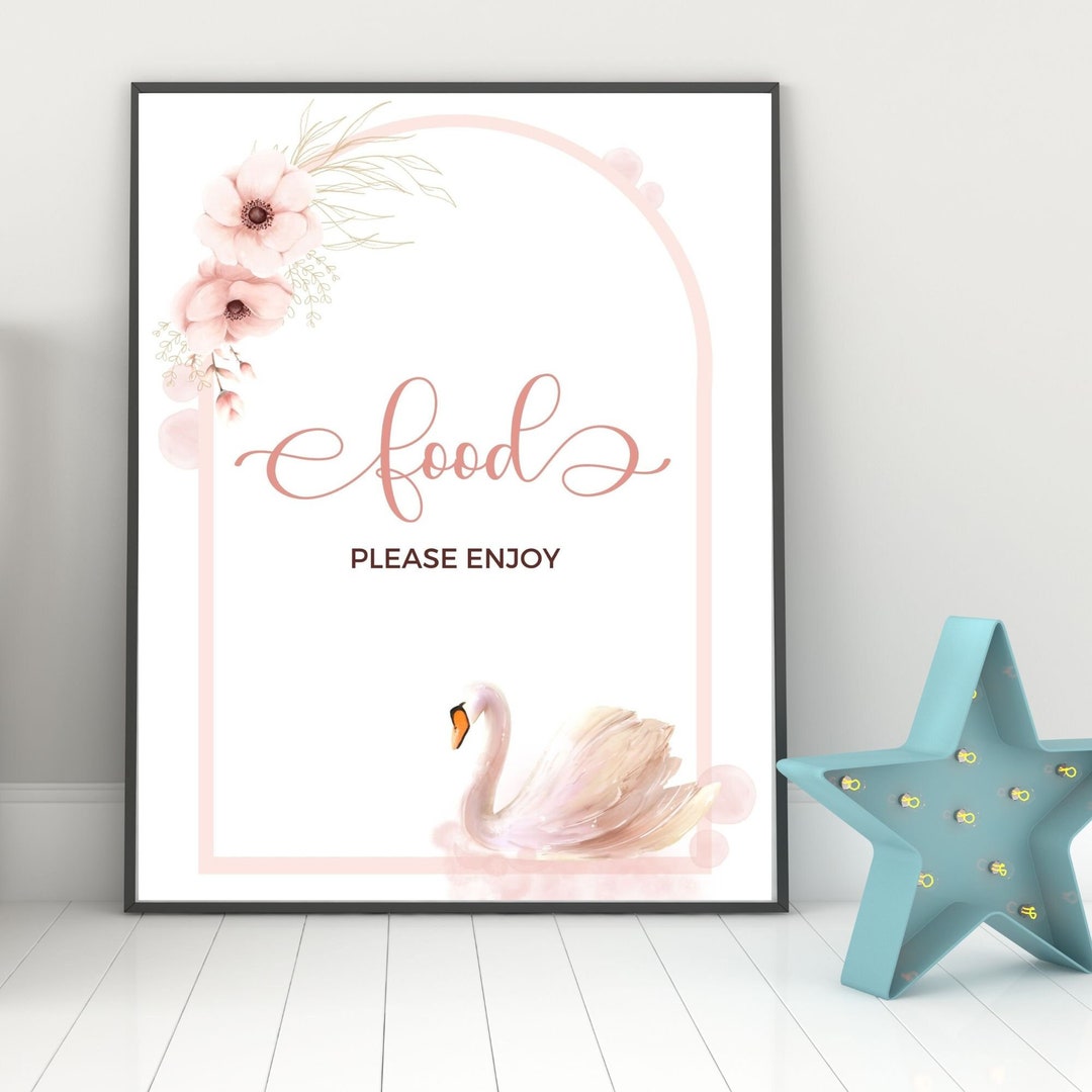 Blush Pink Food Party Sign, It's a Girl Baby Shower Sign, Swan Party ...