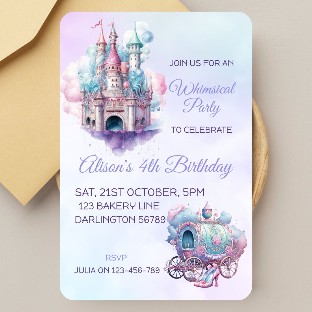 EDITABLE Magical Castle Party Invitation, Cotton Candy Birthday Party ...
