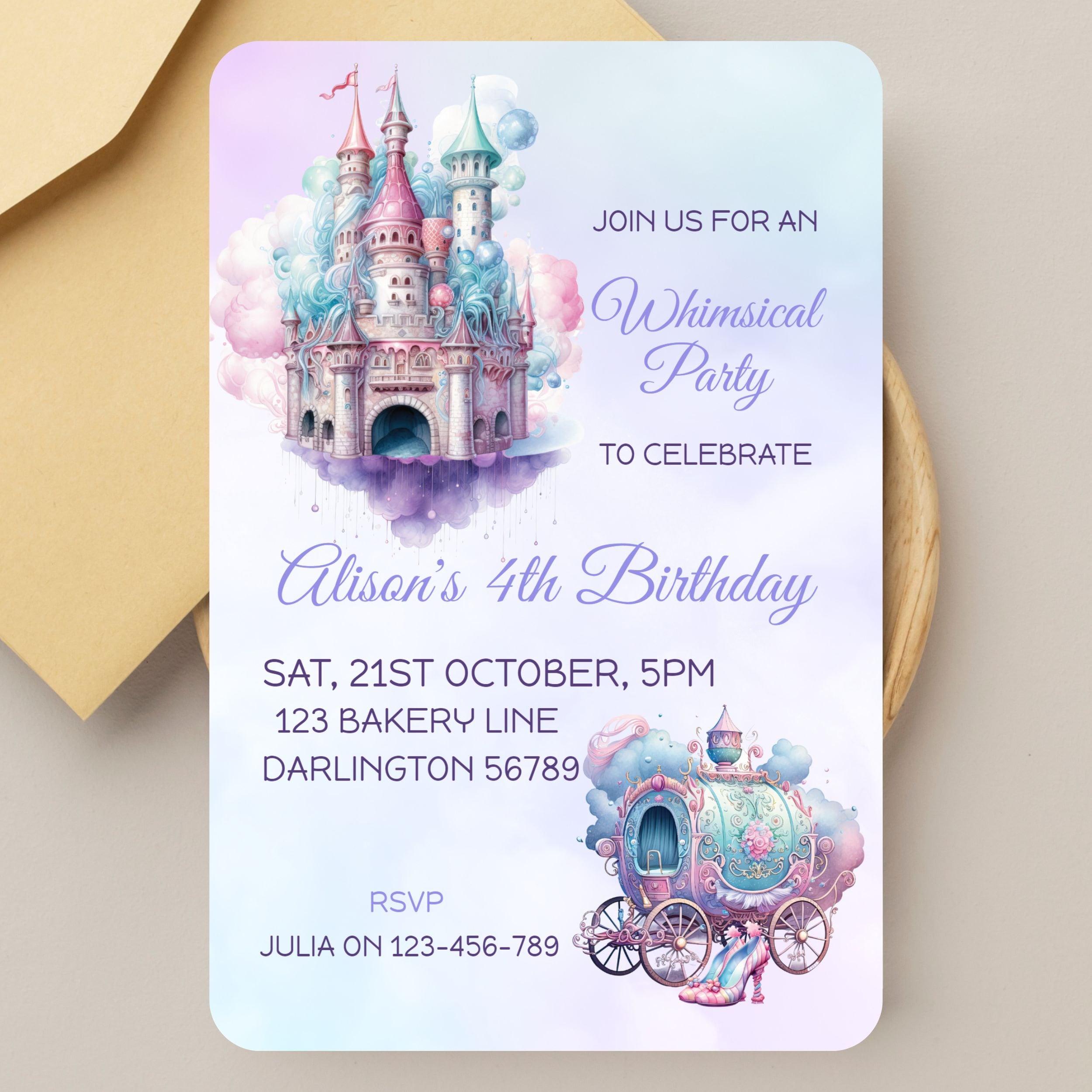 EDITABLE Magical Castle Party Invitation, Cotton Candy Birthday Party ...