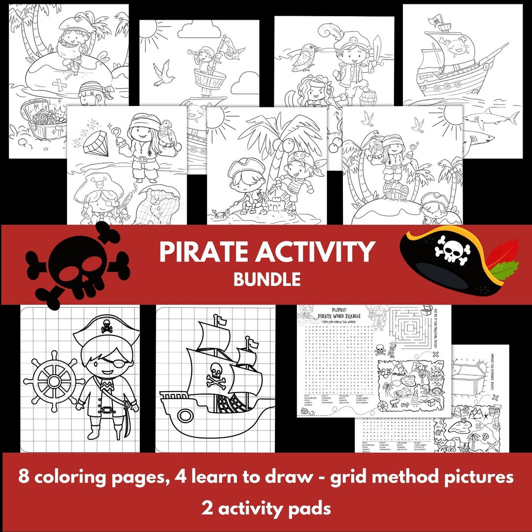 Pirate Activity Pages for Kids, Pirate Coloring Pages, Learn to Draw ...