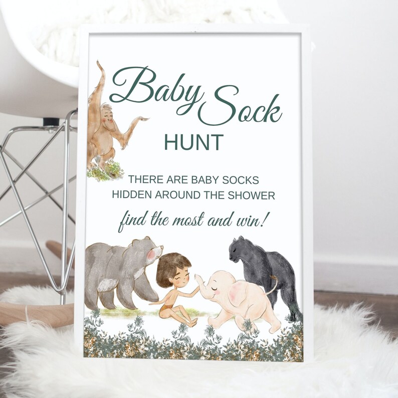 Jungle Book Sock Hunt Game, Sock Hunt Shower Activity Sign, JB2022 Baby ...