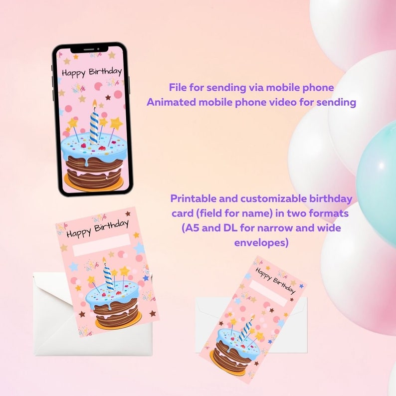 Customizable Printable Birthday Card Digital Download Personalized A5 ...