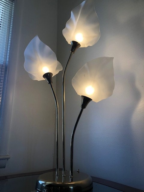 LARGE Vtg White Calla Lily Lamp vintage 1980 s Gold 3 Light Floor and Table Lamp Set Brass Etsy