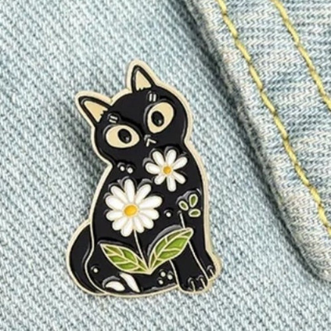 Daisy Cat Enamel Pin Black Cat Pin Cat Pin Badge Cat Etsy