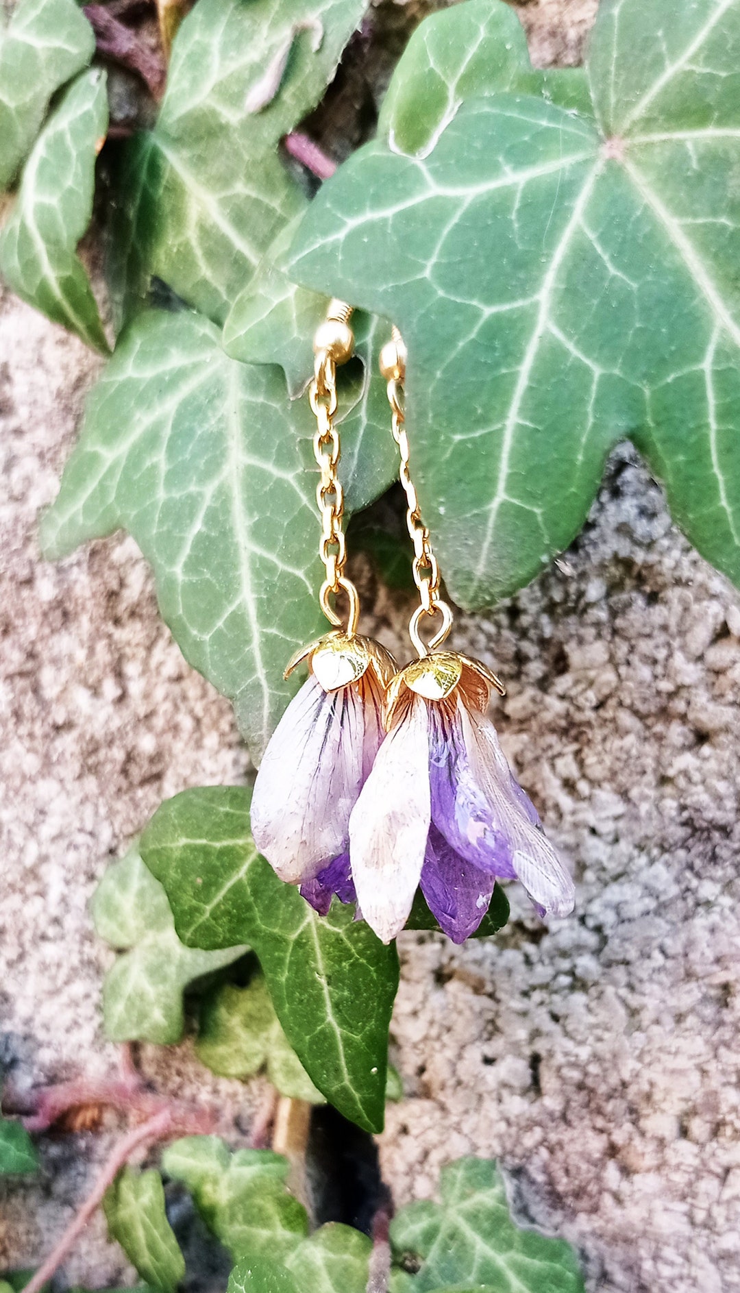 Crocus Hanging Earrings, Handmade in Natural Dried Flowers From My ...