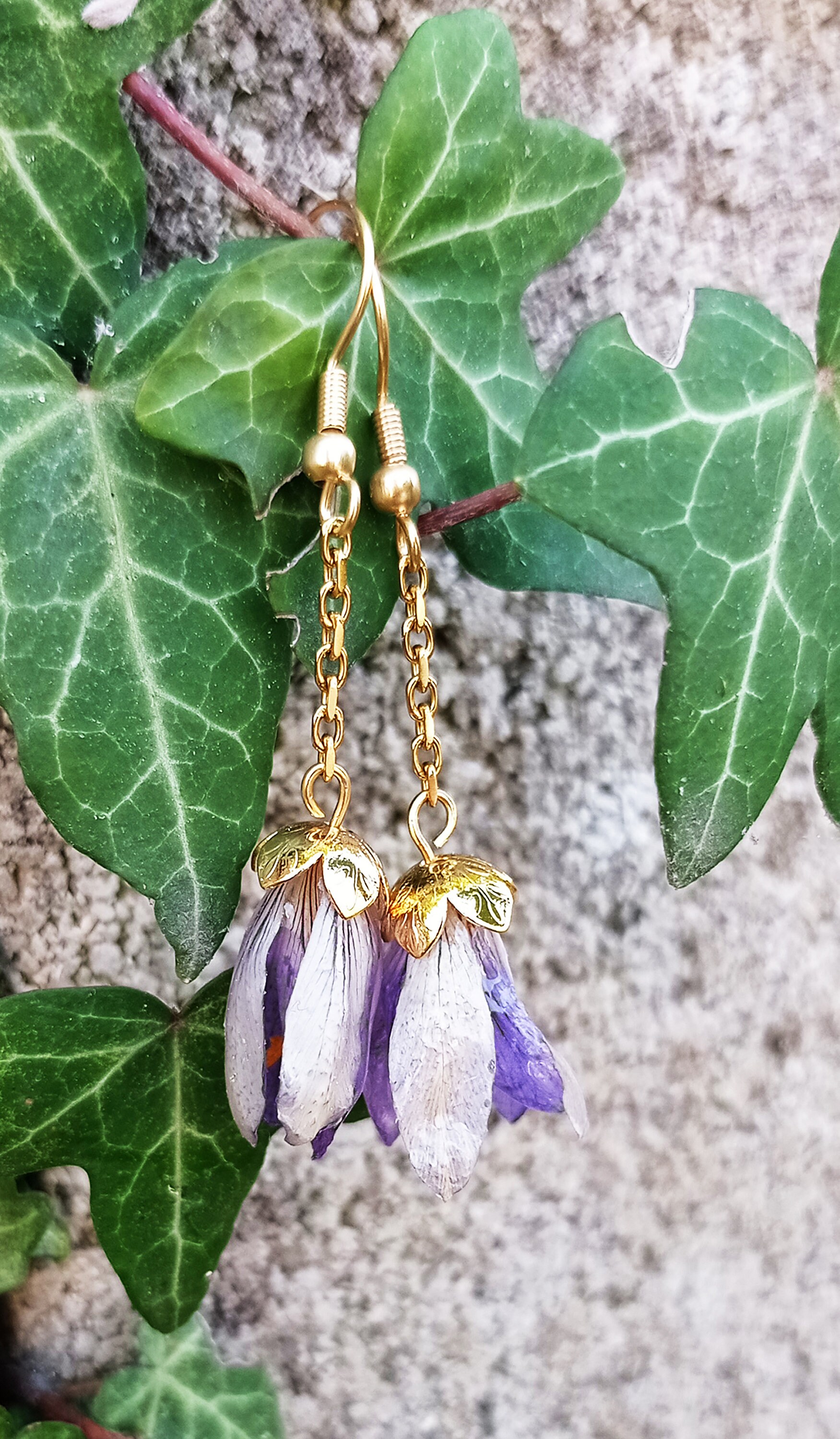 Crocus Hanging Earrings, Handmade in Natural Dried Flowers From My ...
