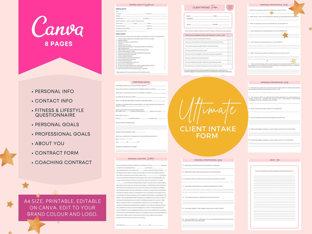 Client Intake Form Canva Coaching Tools Client Coaching Form New Client ...