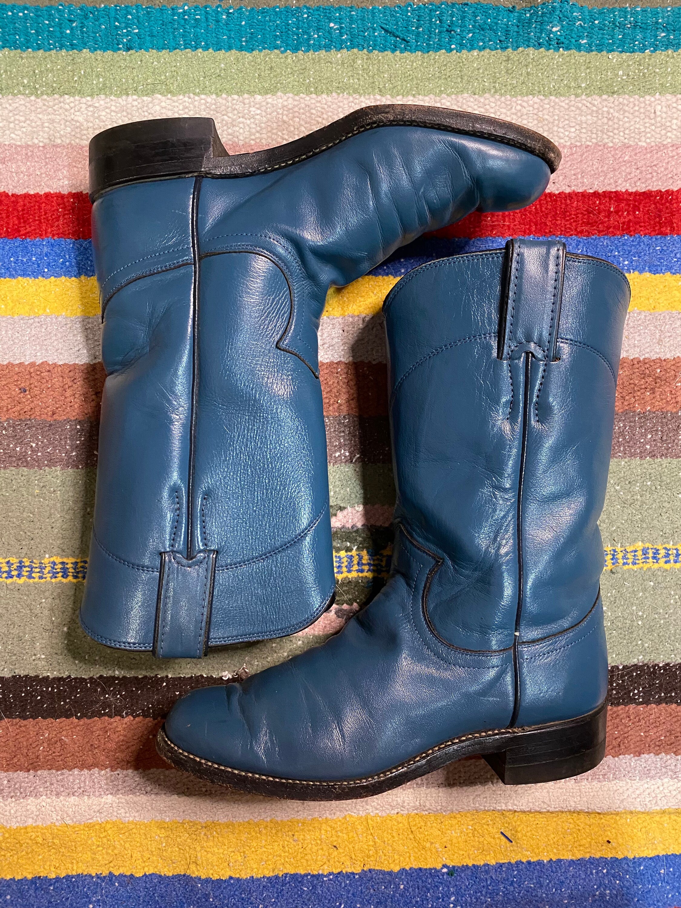 Vintage Rare Aqua Justin Roper Cowboy Boots Size 5B - Etsy