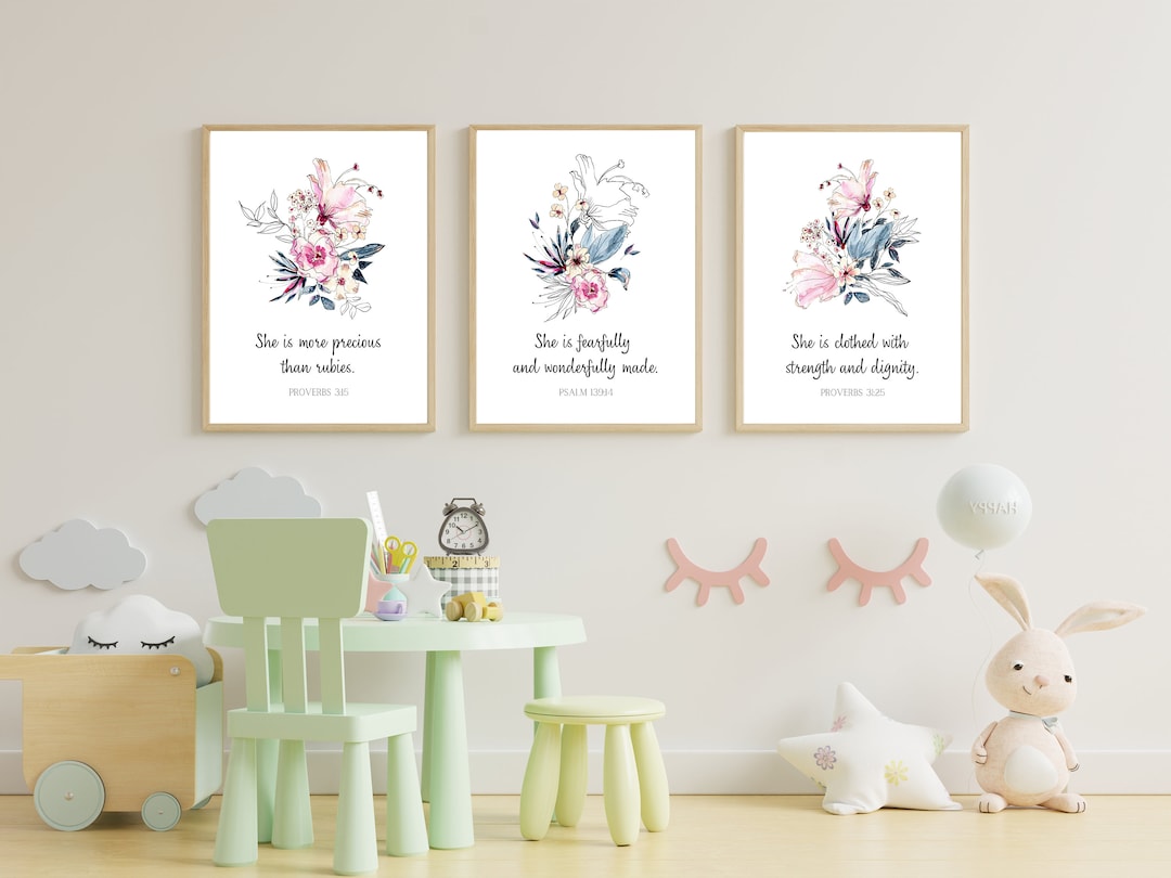 Proverbs 31 3 Set Prints, Nursery Decor, Baby Girl Gift, She is Clothed ...