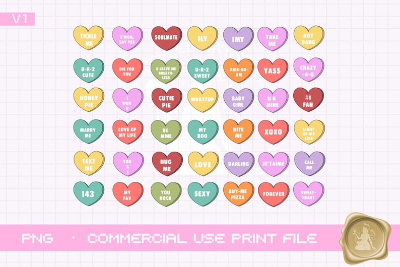 Funny Cute Conversation Hearts SVG, Sweet Candy Heart PNG Bundle, Retro ...