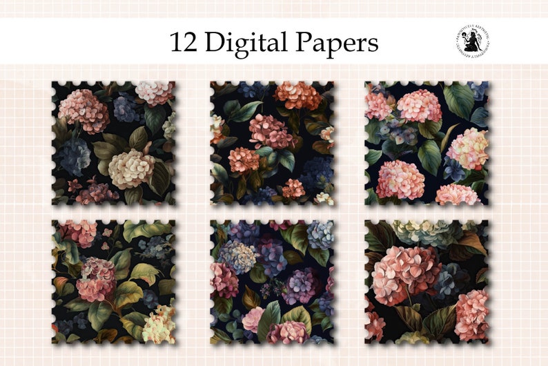 Watercolor Hydrangea Digital Paper, Scrapbooking Sheet, Floral Seamless ...