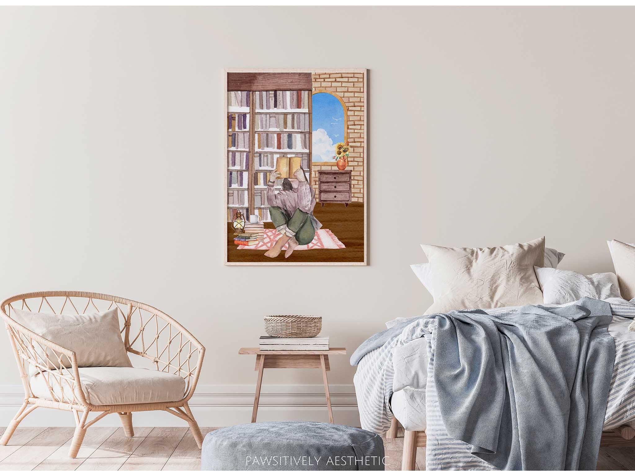 Book Lover Art Woman Reading Art Digital Download Library Printable ...